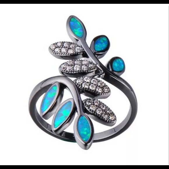 Jewelry | Silver Rhodium Blue Fire Opal Leaves Ring Size 85 | Poshmark